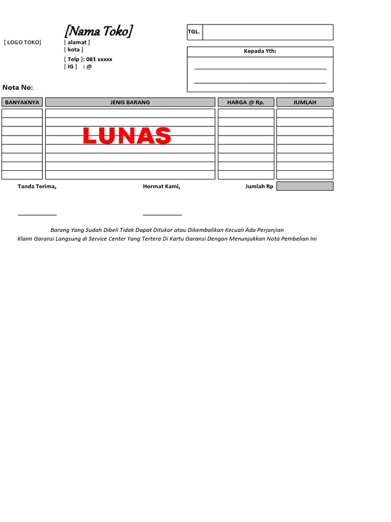 Contoh Nota Penjualan | PDF