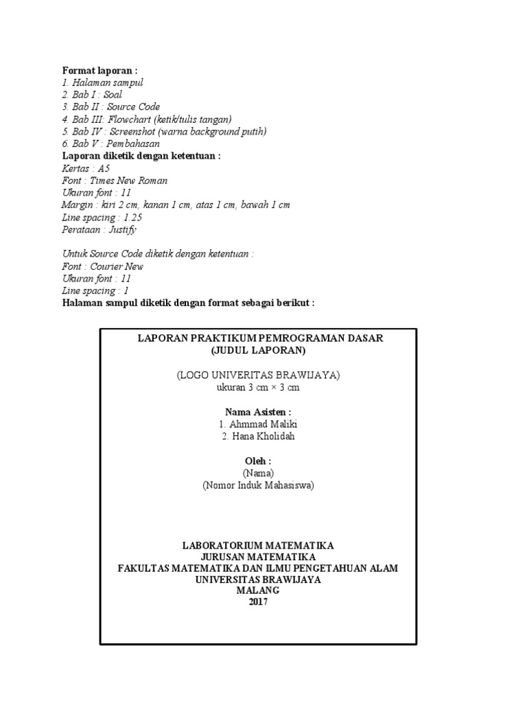 Panduan Laporan Praktikum Pemrograman | PDF