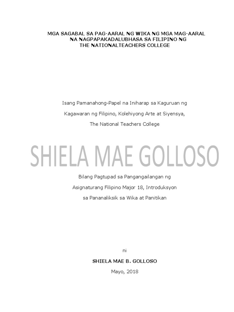 Thesis Sa Filipino Pdf