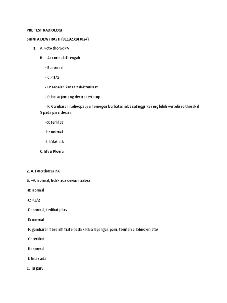PRE TEST RADIOLOGI - Shinta Dewi R | PDF