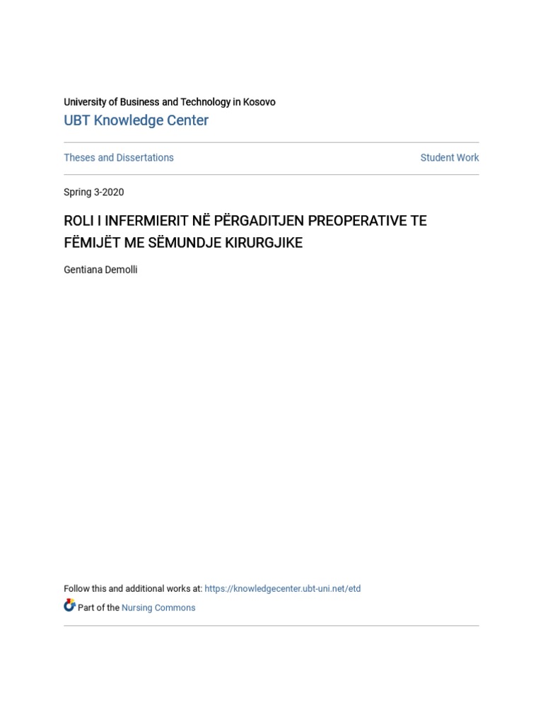 Roli I Infermierit Në Përgaditjen Preoperative Te Fëmijët Me Sëmu | PDF