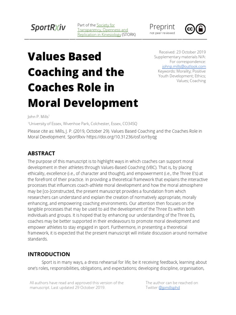 Values-Based Coaching and The Coaches Role in Moral Development | PDF ...