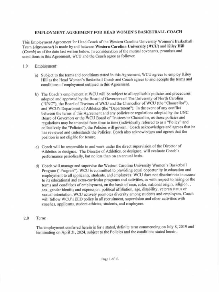 Kiley Hill - Employment Agreement - 3-2-21 | PDF