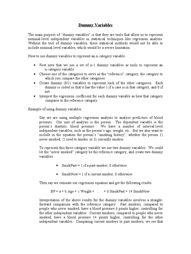 Dummy Variables | PDF | Dummy Variable (Statistics) | Dependent And Independent Variables