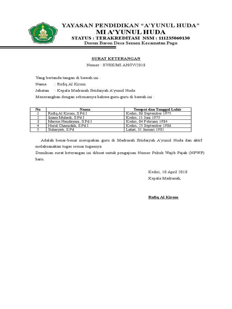 Surat Keterangan KSM Miah | PDF