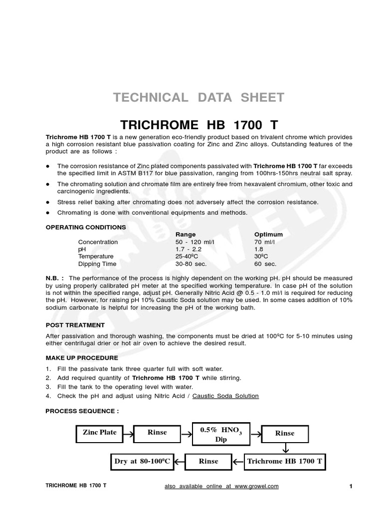 Technical Data Sheet: Trichrome HB 1700 T | PDF | Chemical Substances | Chemistry