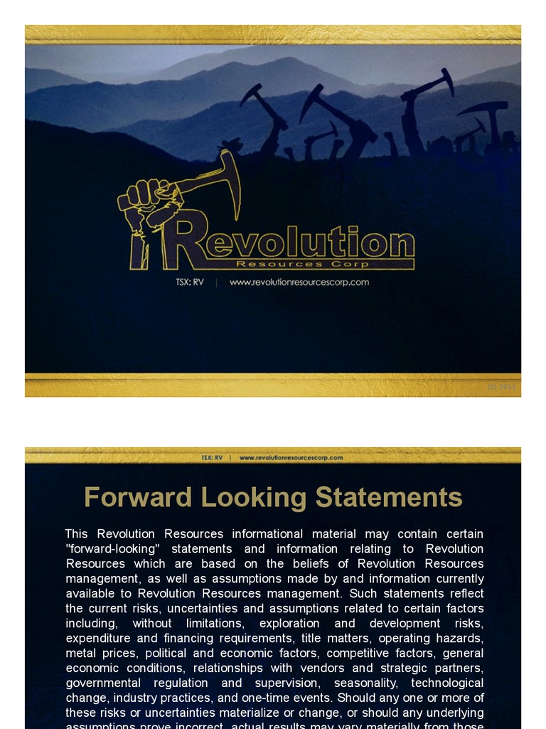 Revolution Resources Investor Presentation | PDF | Gold | Mining