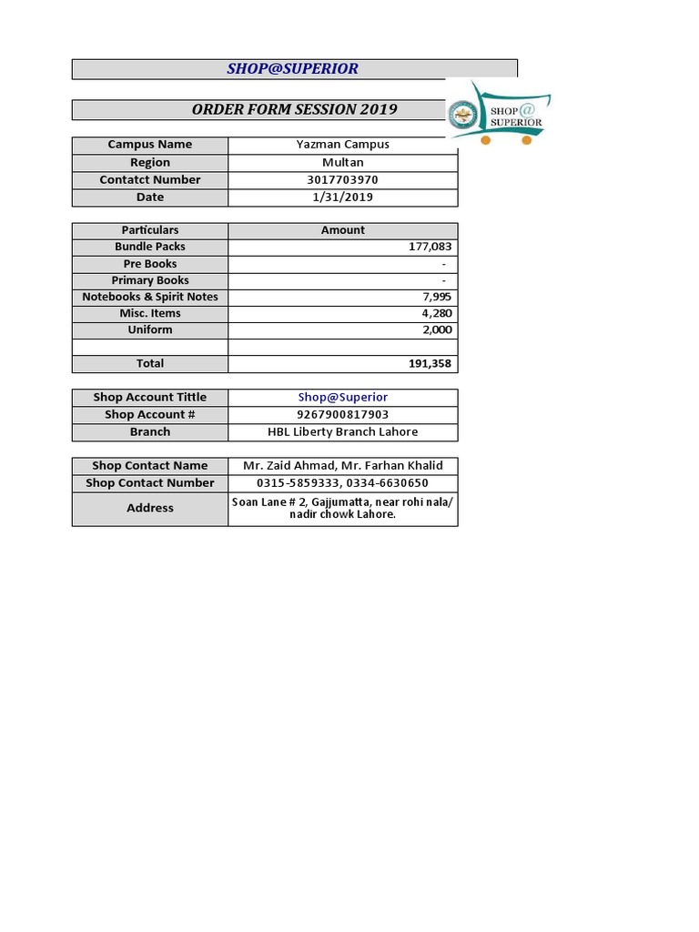 Final Order Form 2019-20 | PDF | Notebook