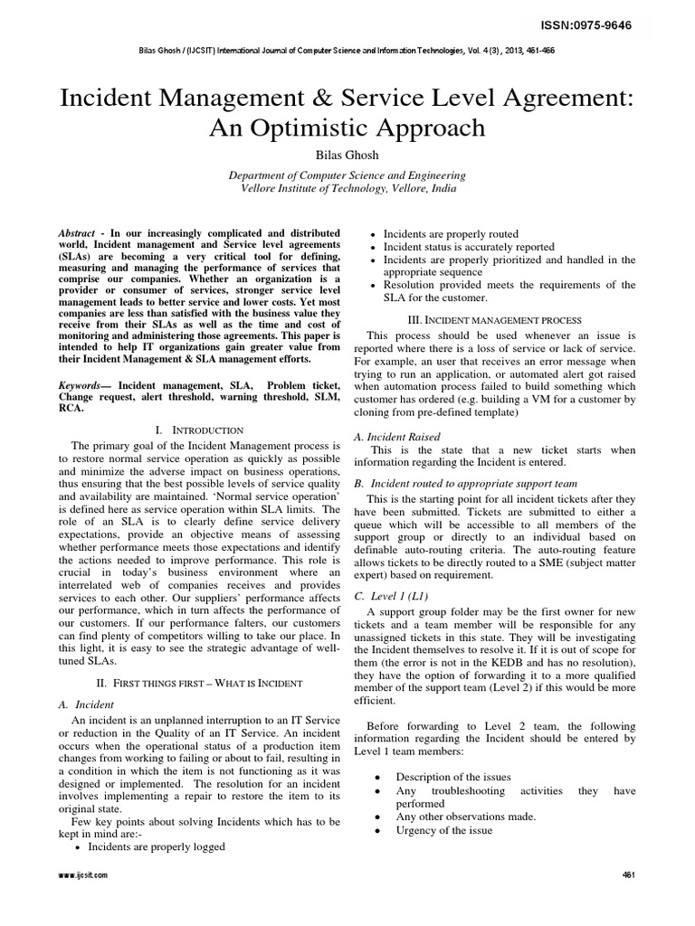 Incident Management & Service Level Agreement: An Optimistic Approach ...