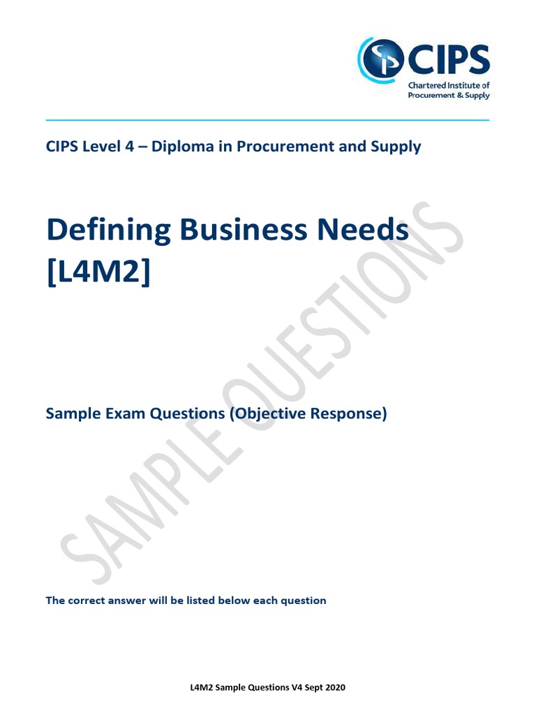 Defining Business Needs (L4M2) : CIPS Level 4 - Diploma in Procurement and Supply | PDF ...