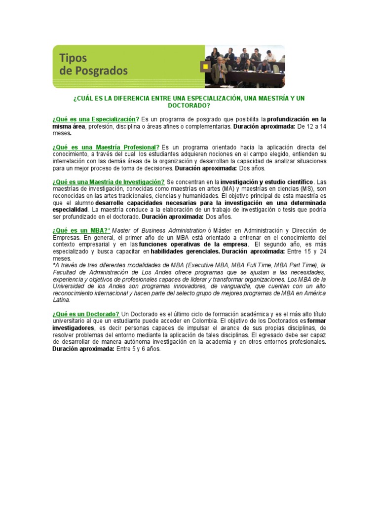 Las diferencias clave entre una especialización, una maestría y un doctorado | PDF | Máster en ...