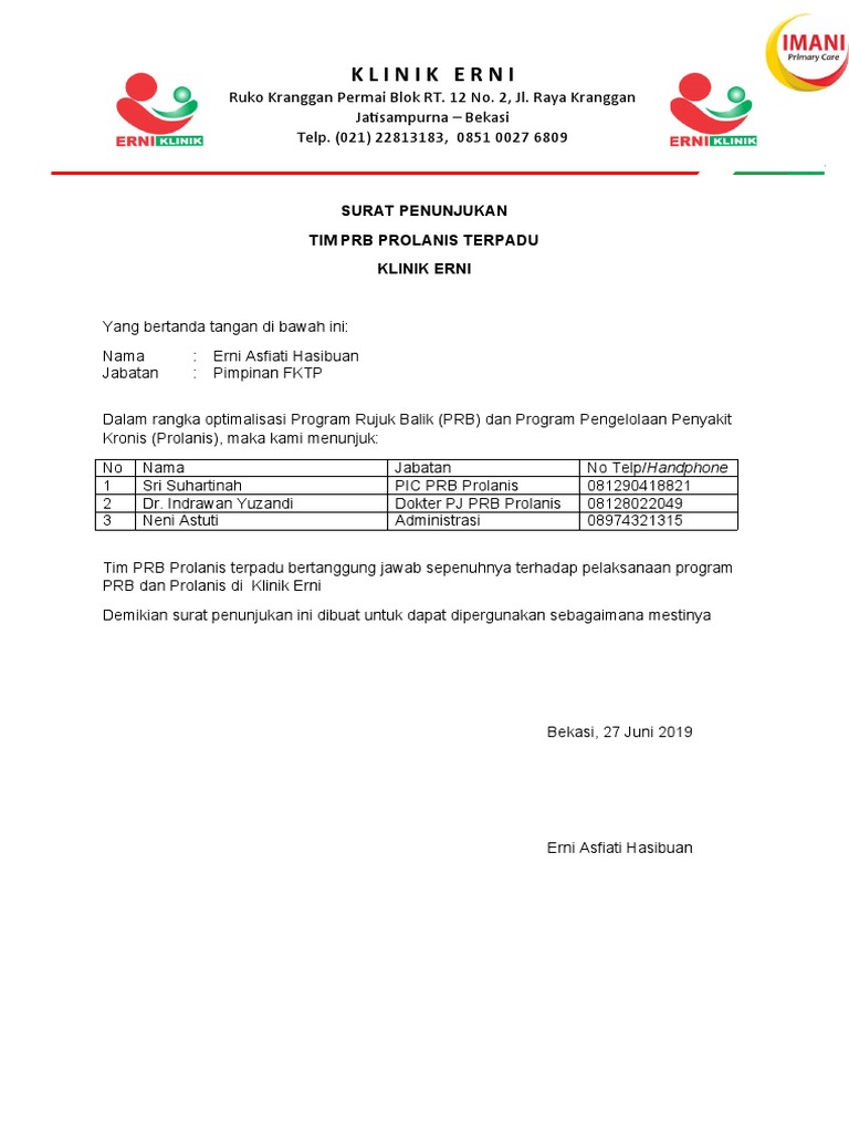Surat Penunjukan Tim PRB Prolanis | PDF