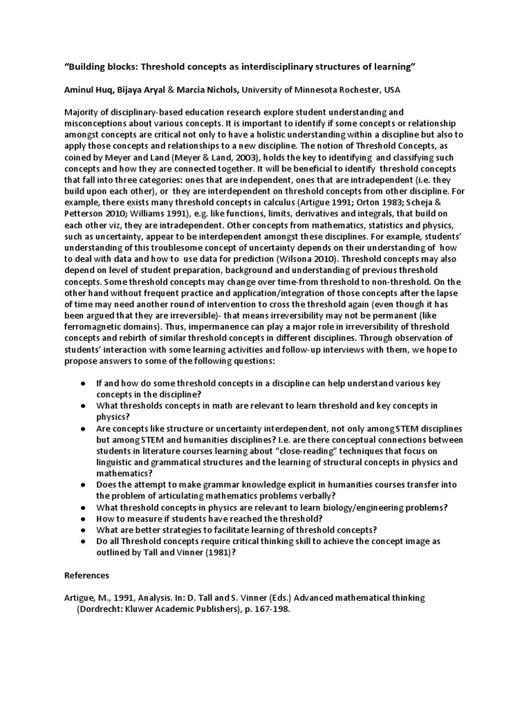 Interdisciplinary Threshold Concepts | PDF | Concept | Interdisciplinarity