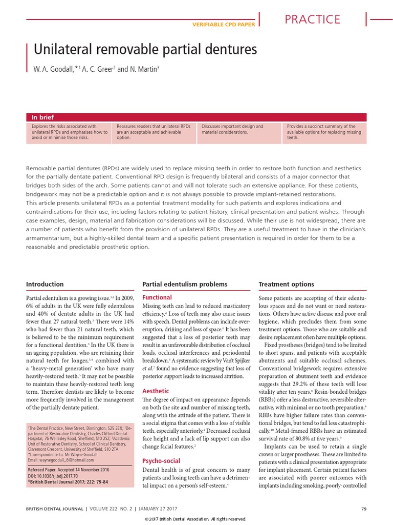 Unilateral Removable Partial Dentures: Practice | PDF | Dentures ...