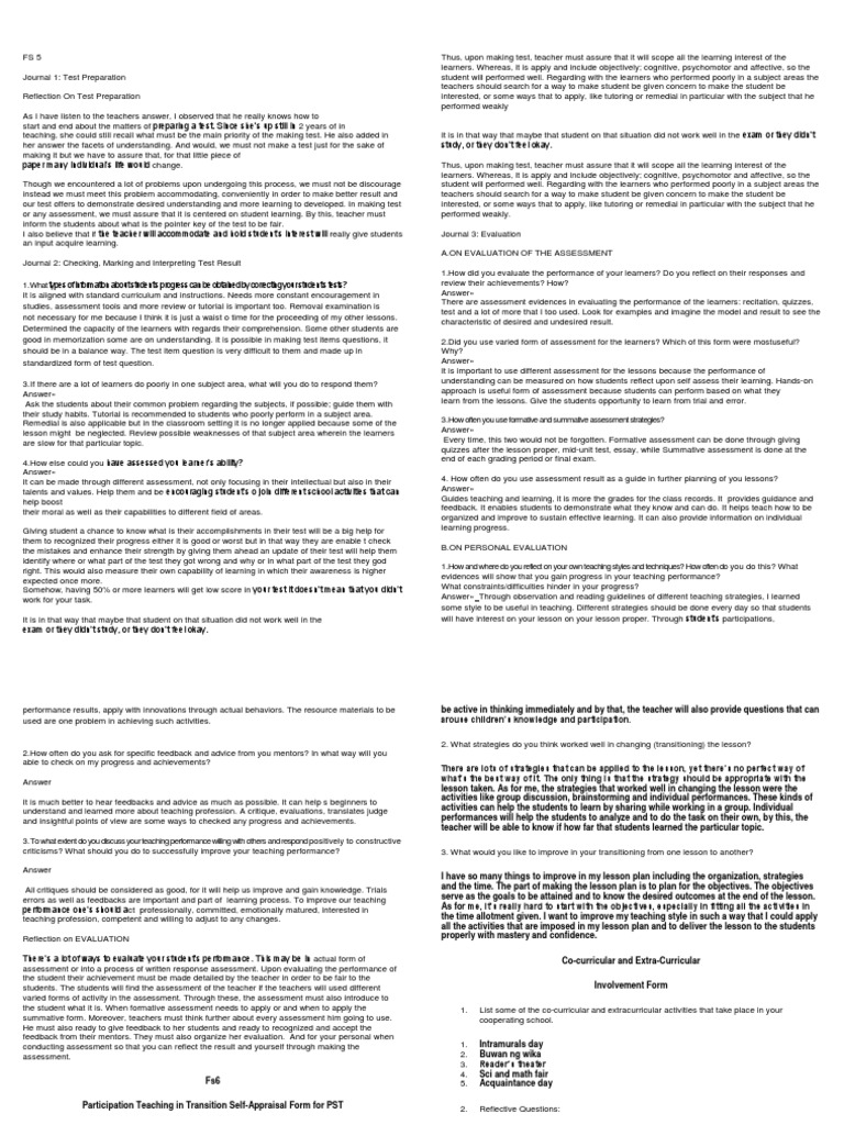 Fs5 Fs6 Answer For Every Journal | PDF | Educational Assessment | Test ...