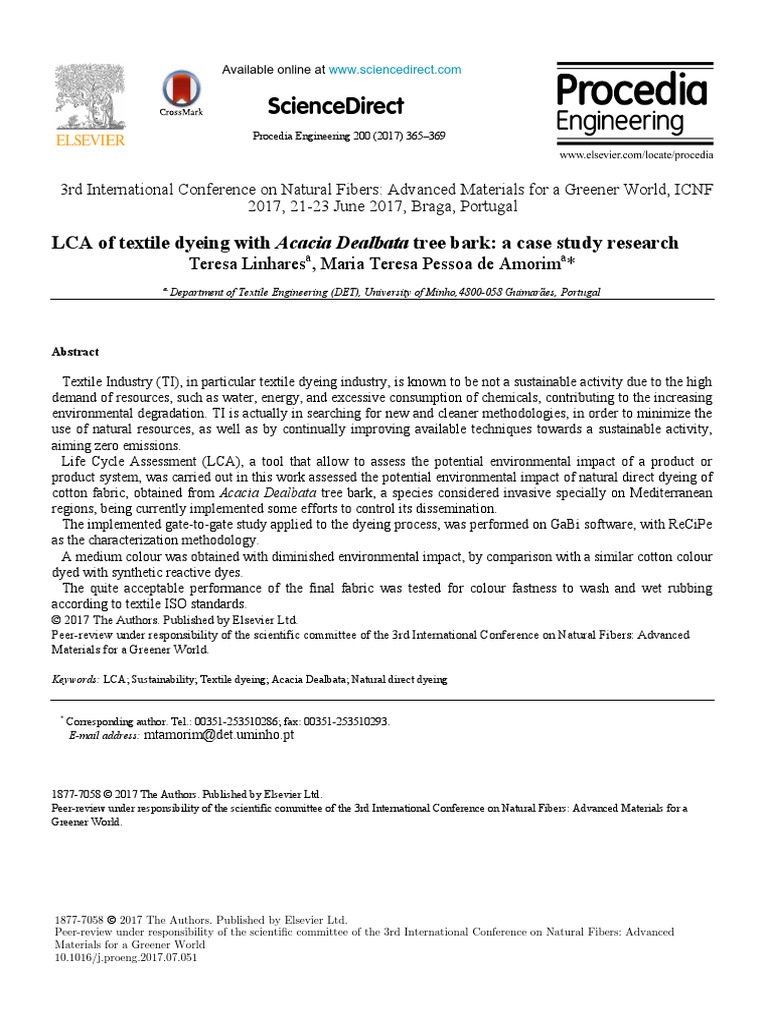 2 - LCA of Textile Dyeing With Acacia Dealbata Tree Bark | PDF | Dyeing ...