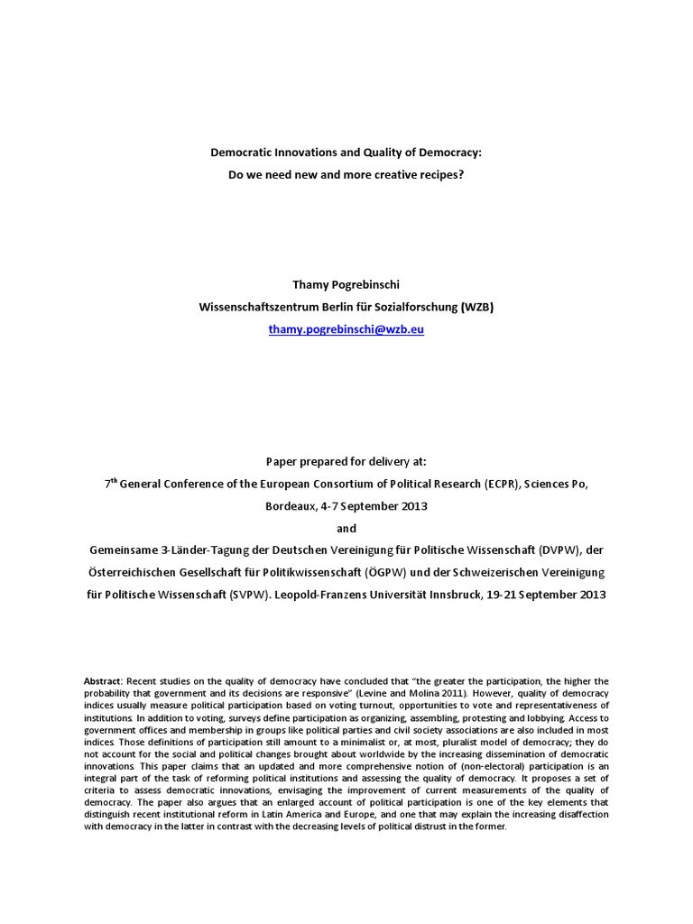 Democratic Innovations and Quality of Democracy: Do We Need New and ...