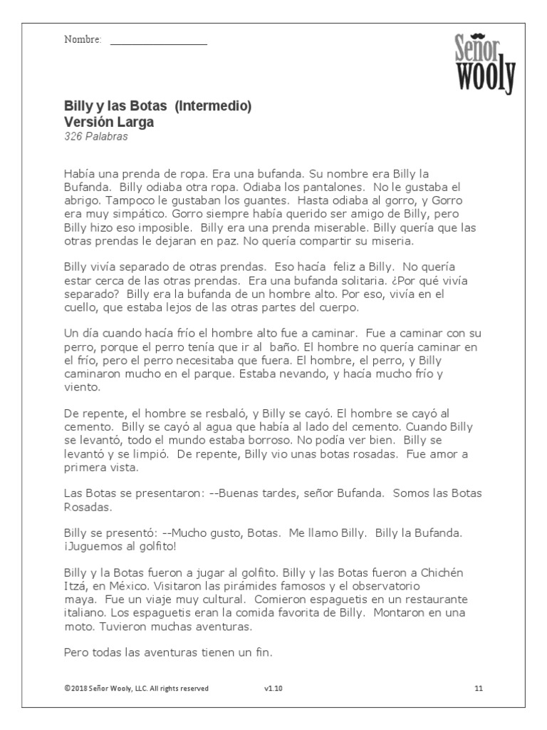 Spanish 2B Billy & Las Botas Reading Int. Larga | PDF