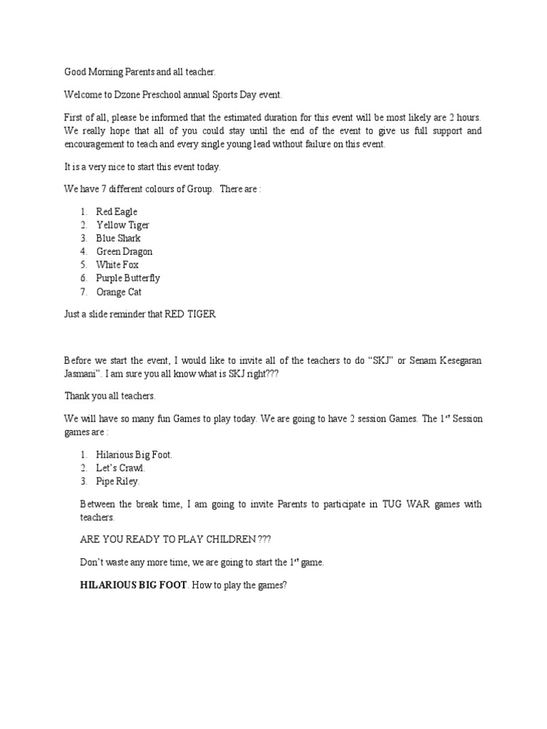 Sports Day MC Script | PDF
