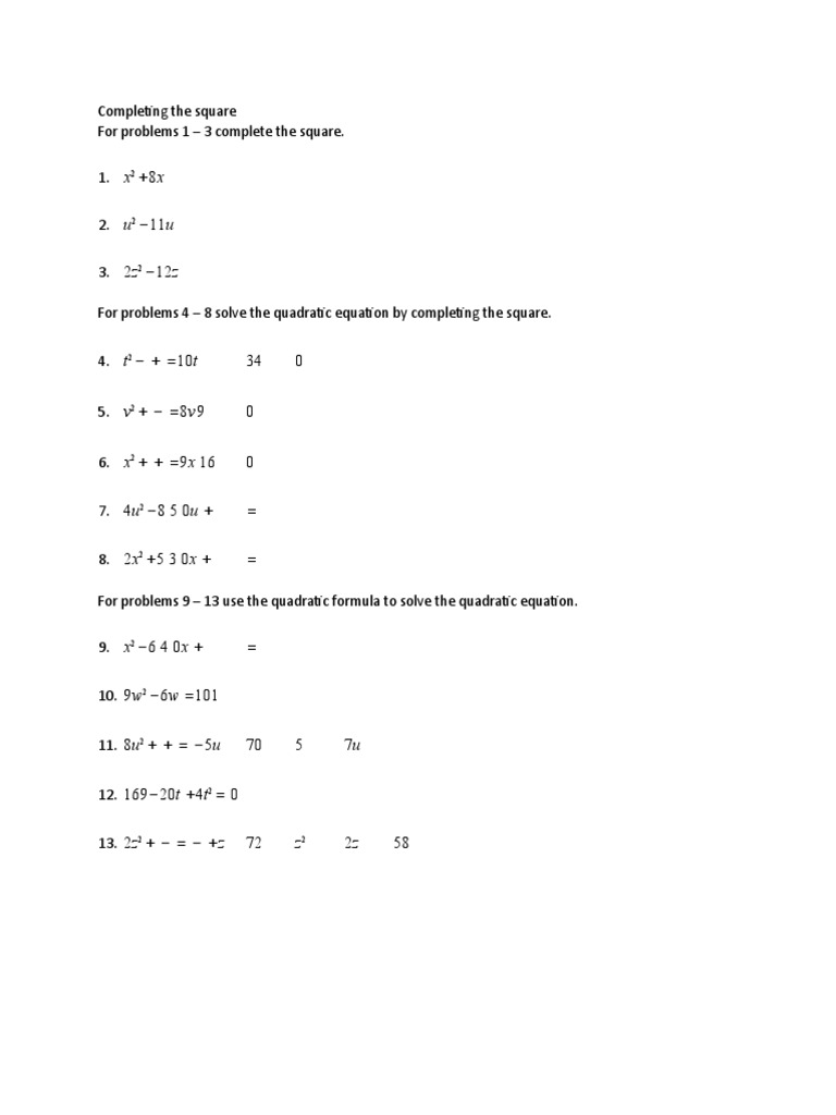 Completing the Square Practice Problems | PDF