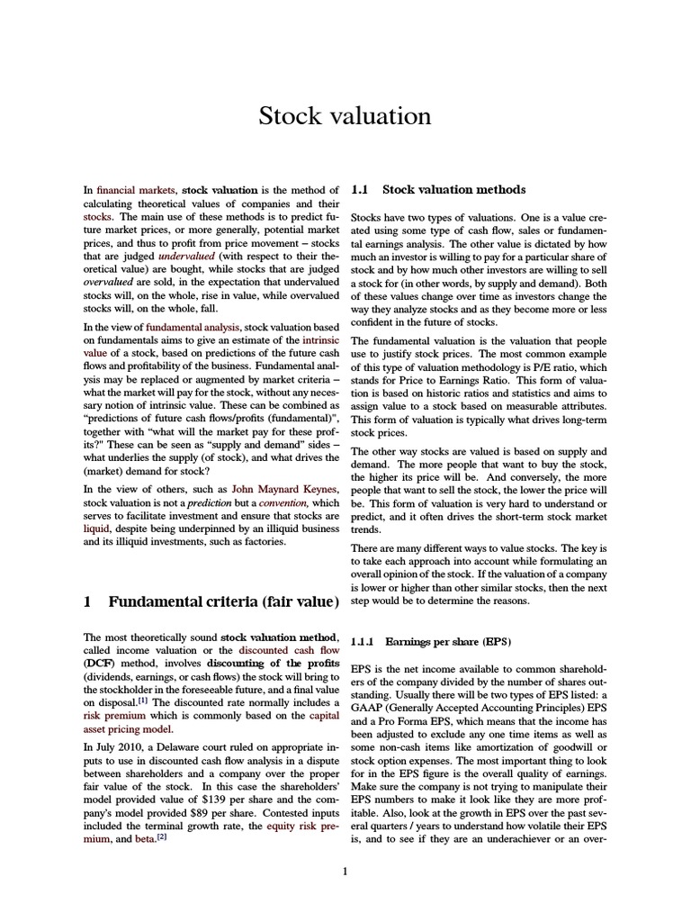 Stock Valuation | PDF | Stock Valuation | Valuation (Finance)