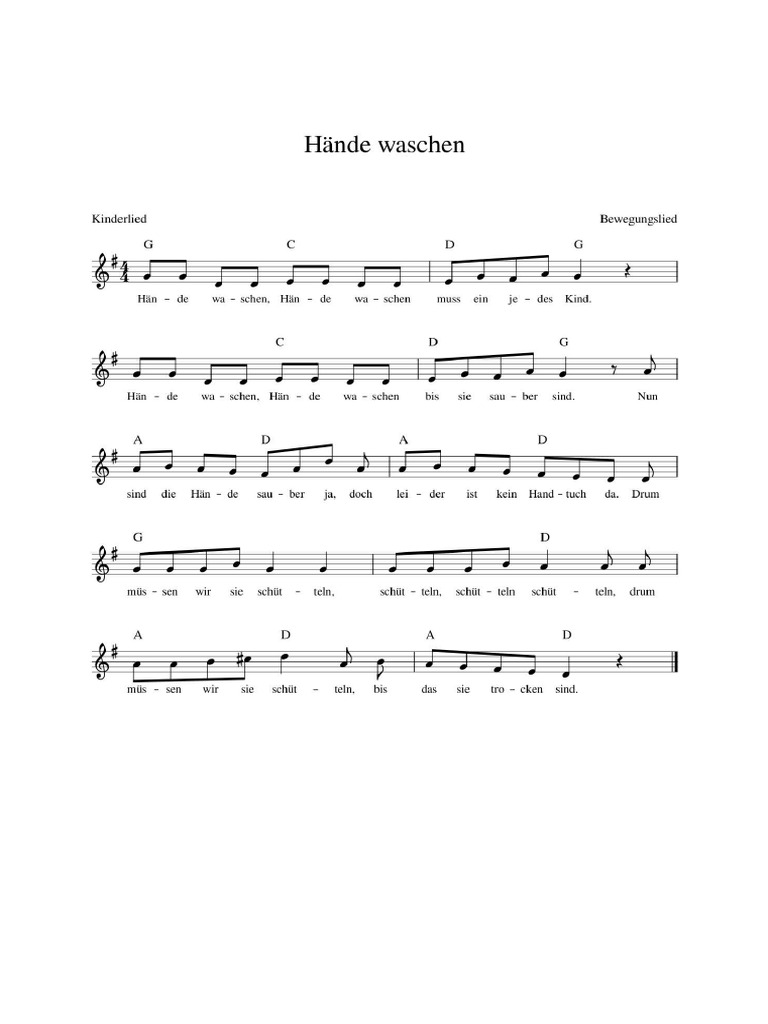 Stilvolle Hande Waschen Lied Pdf Bilder
