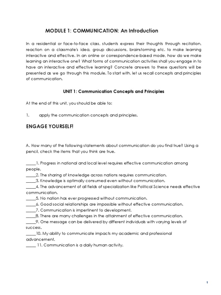 MODULE 1: COMMUNICATION: An Introduction: UNIT 1: Communication ...