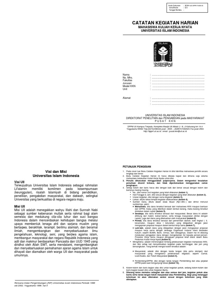 Buku Catatan Kegiatan KKN UII | PDF