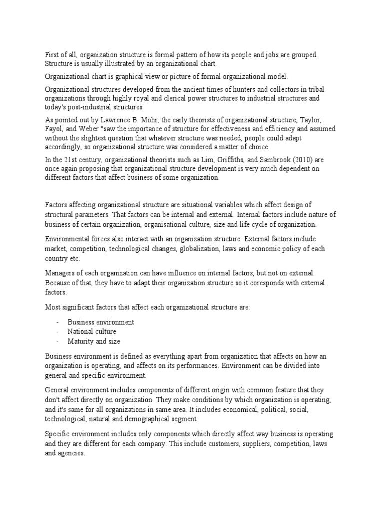Factors Affecting Organizational Structure | PDF | Organizational ...