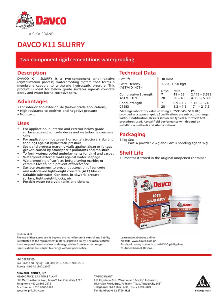 Application and Use of DAVCO K11 Slurry: A Two-Component Waterproofing ...
