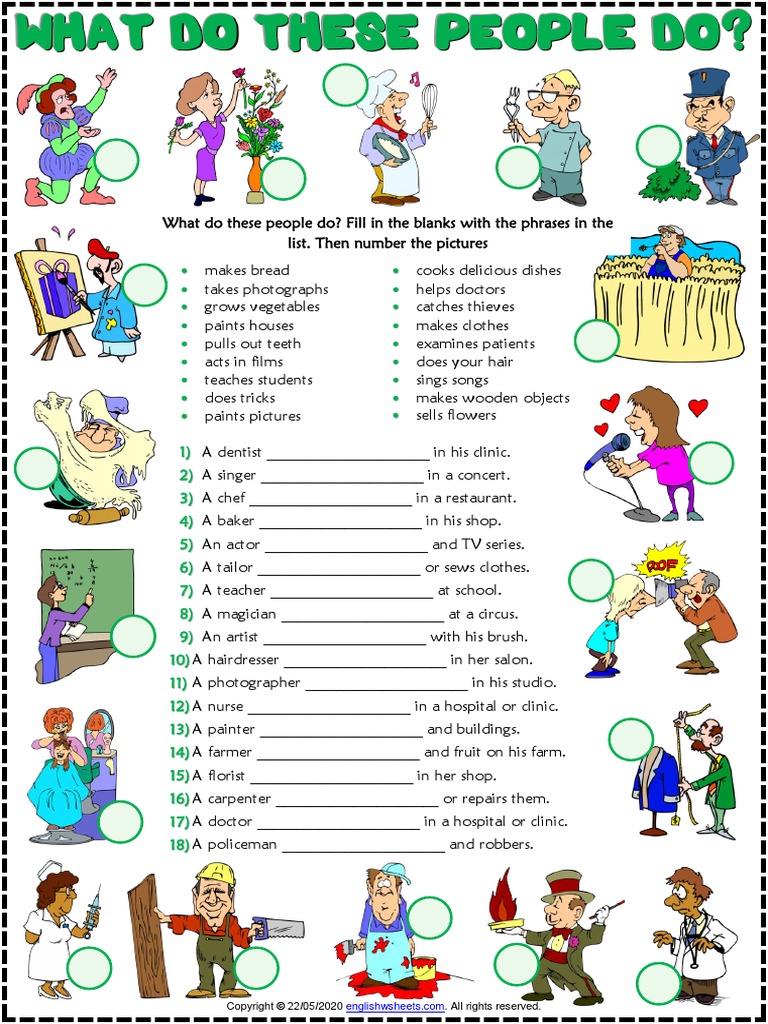 Present Simple Tense With Jobs Esl Printable Gap Fill Exercise ...