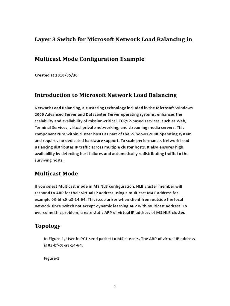 Layer 3 Switch For Microsoft Network Load Balancing in Multicast Mode Configuration Example ...