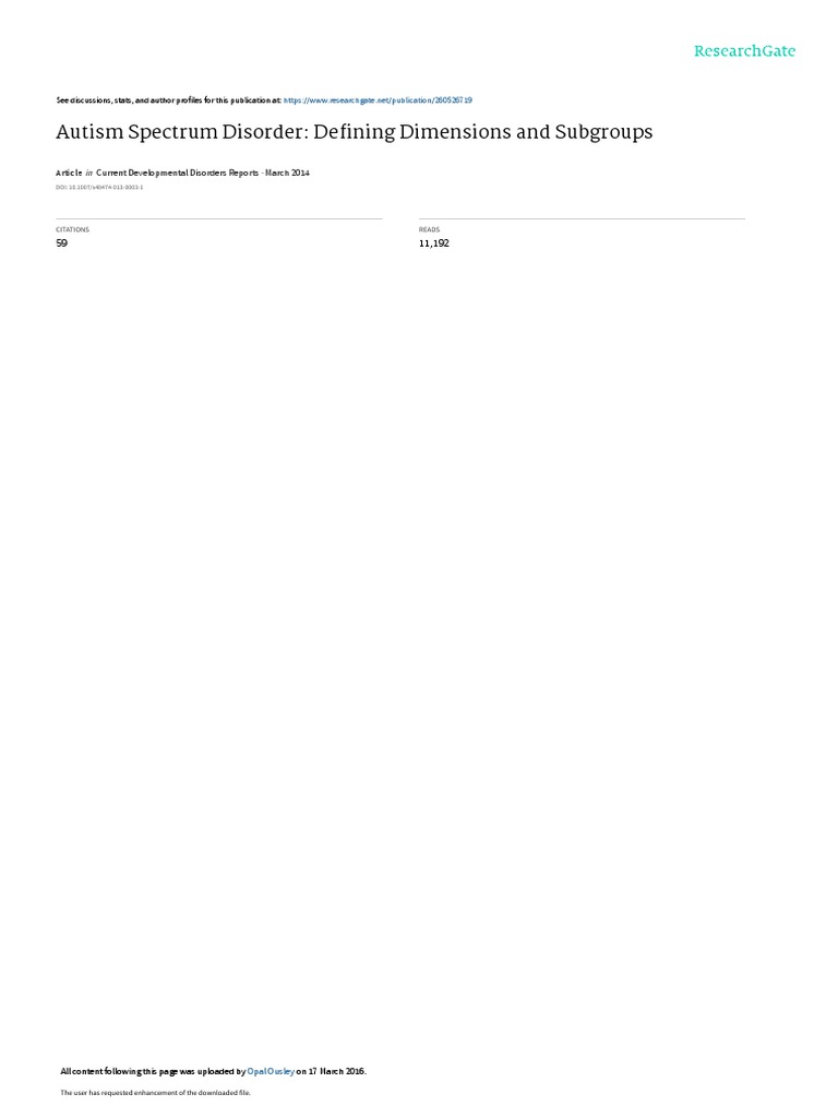 Autism Spectrum Disorder Defining Dimensions and S | PDF | Autism ...