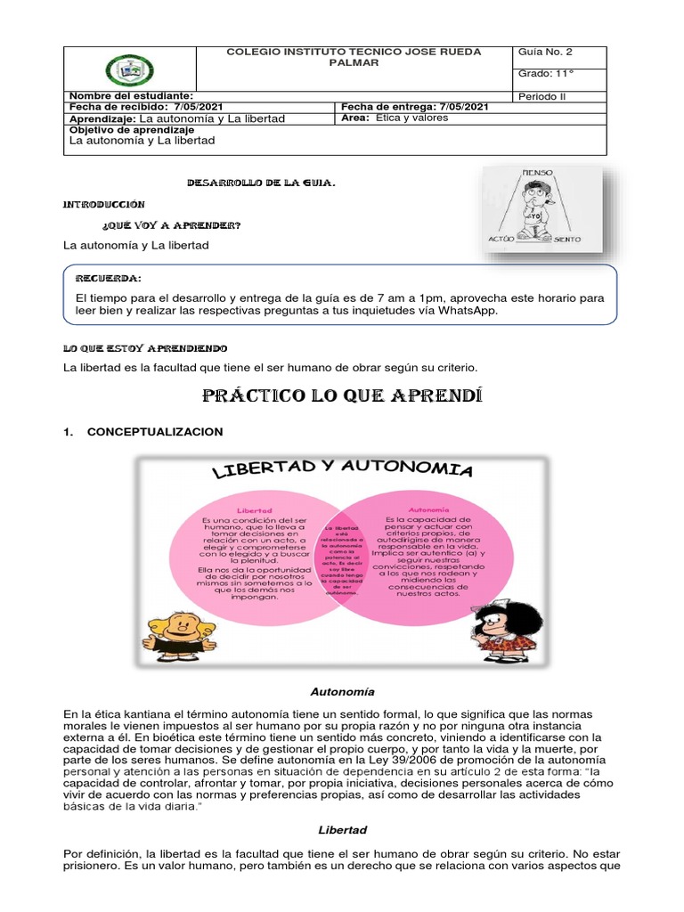 Autonomía y Libertad en Ética 11° | PDF | Libertad | Bioética