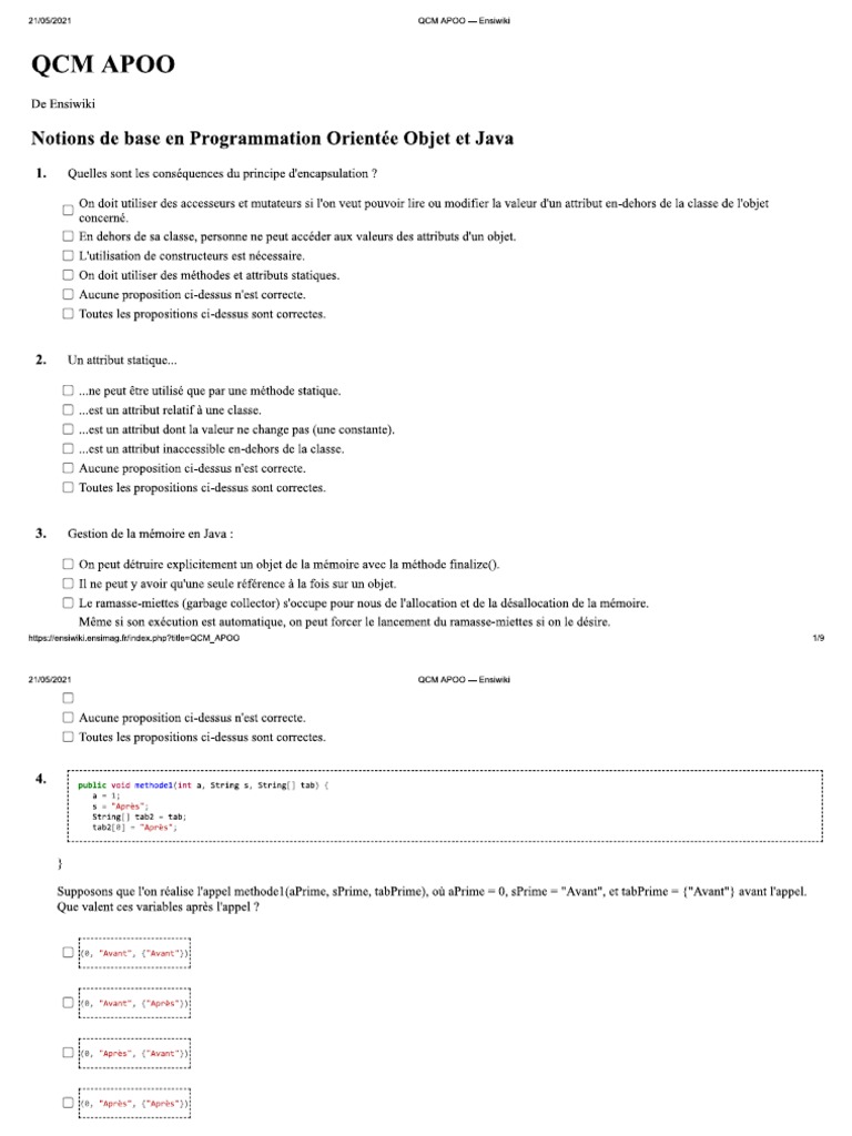 QCM 1 Java | PDF