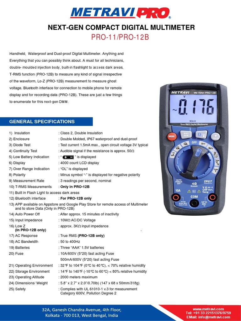 Metravi PRO 12B Digital Multimeter Catalogue | PDF | Telecommunications ...