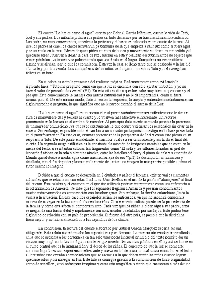 Guía" La Luz Es Como El Agua" | PDF | Gabriel García Márquez | Ligero