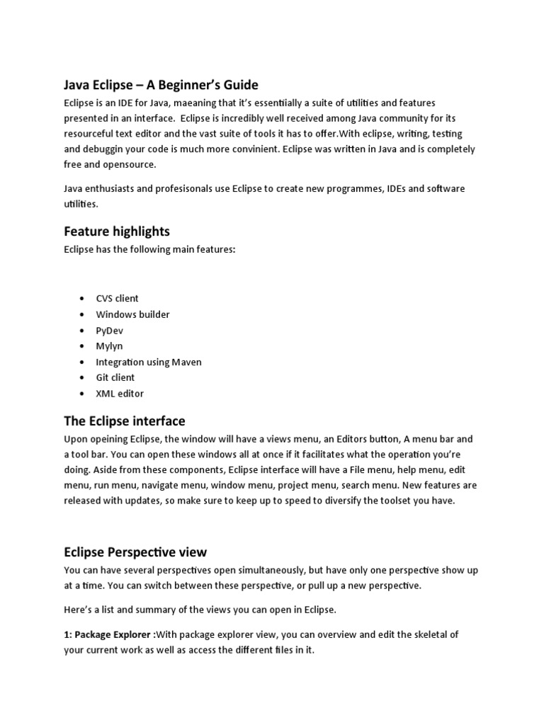 Eclipse Java Tutorial Pdf Eclipse Software Java Programming Language