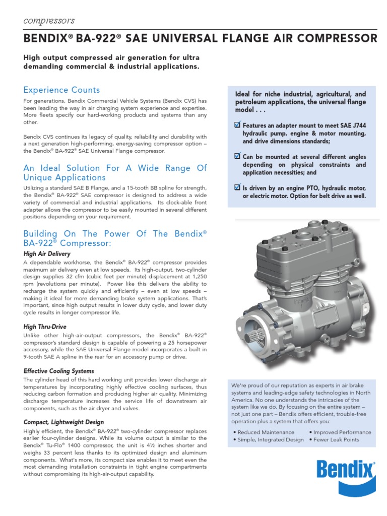 Bendix BA-922 Sae Universal Flange Air Compressor: Compressors ...