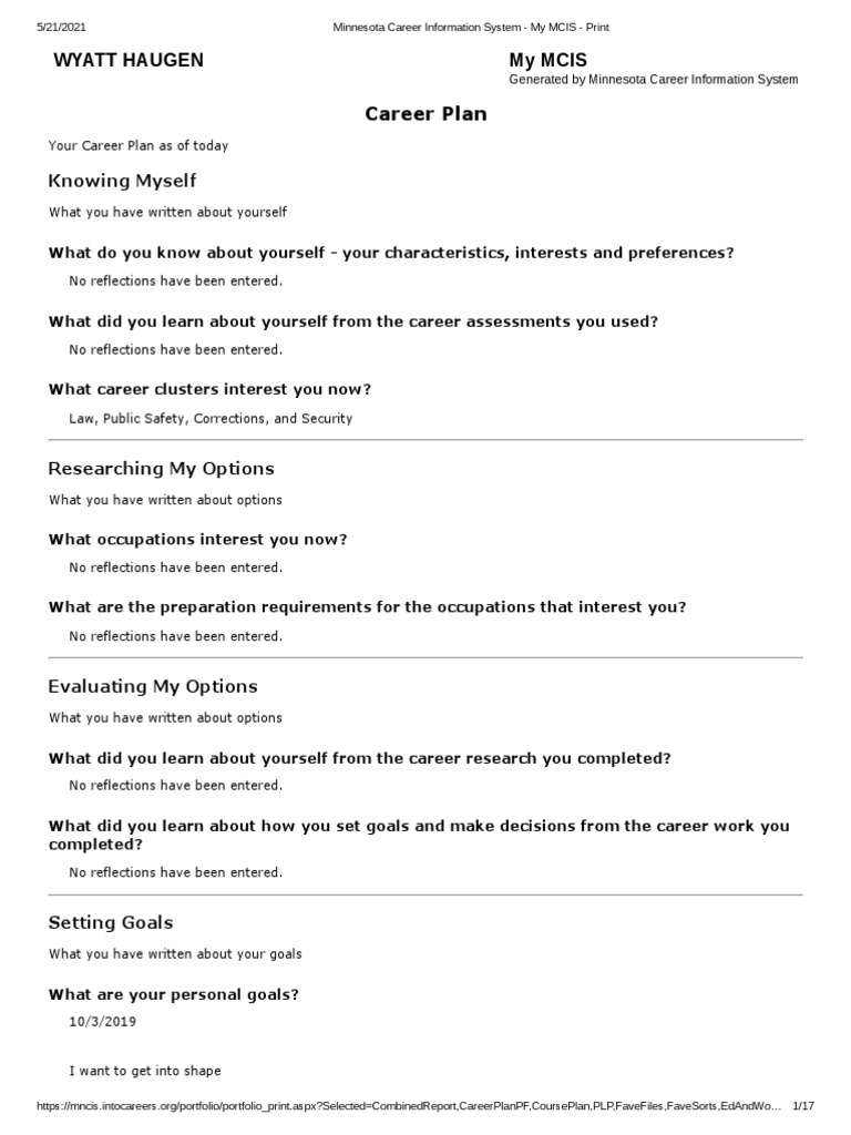 Minnesota Career Information System - My Mcis - Print | PDF | Learning ...