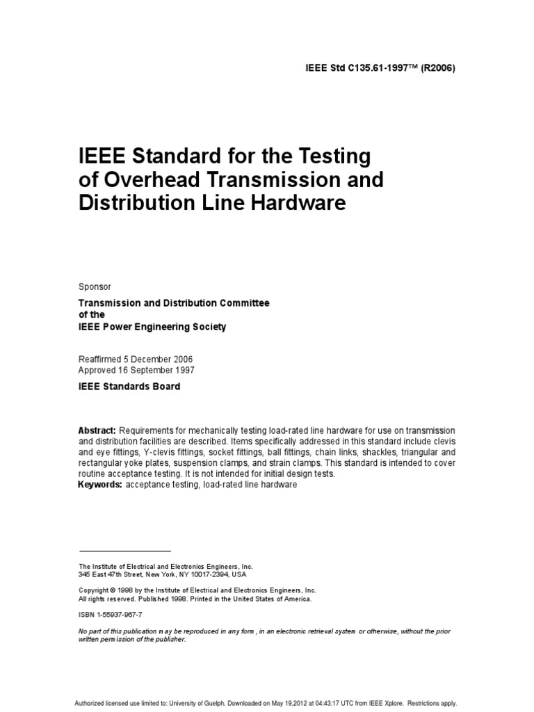 Ieee Standard For The Testing of Overhead Transmission and Distr | PDF ...