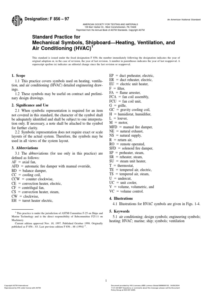 Astm F 856 - Standard Hvac Symbols | PDF | Temperature | Engineering ...