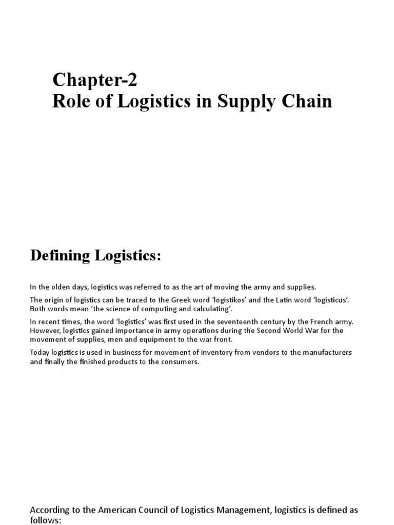 Chapter-2 Role of Logistics in Supply Chain | PDF | Logistics | Supply ...