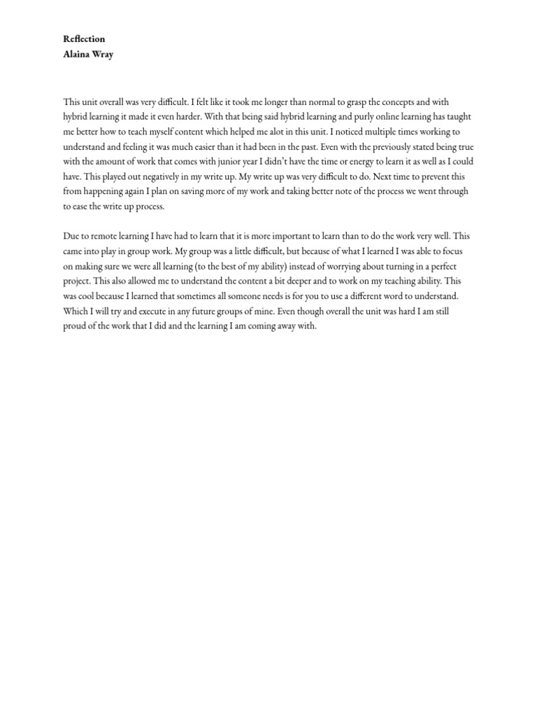 Alaina Wray - Reflection | PDF