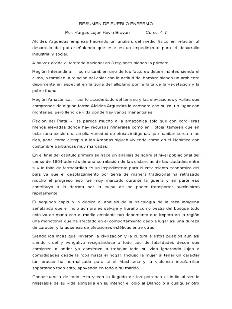 Resumen Pueblo Enfermo | PDF | Imperio Inca | Bolivia