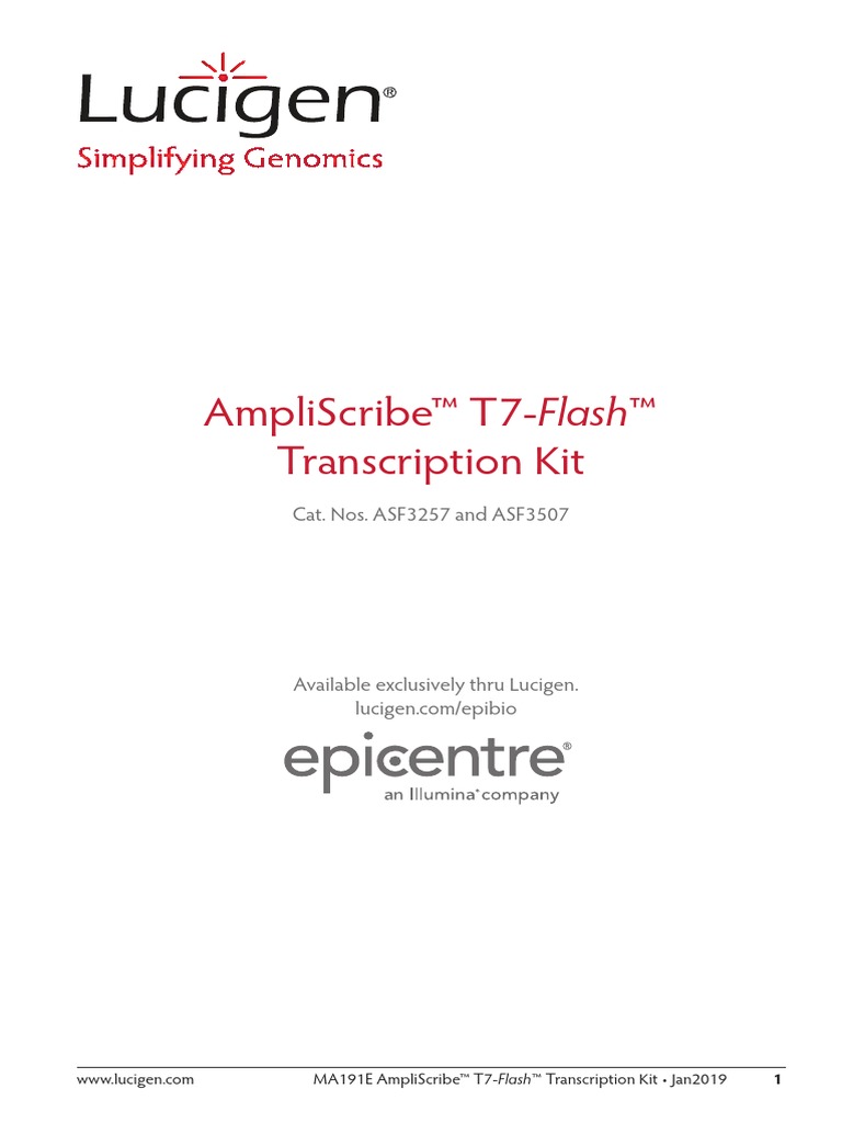 Ampliscribe t7 Flash Transcription Kit | PDF | Protein Purification ...