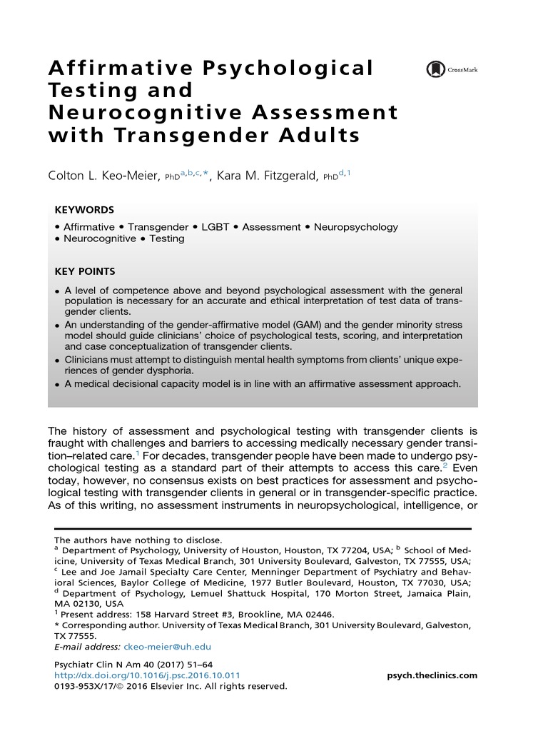 Neurocognitive Assessments Transgender Adults - LT | PDF | Transgender ...