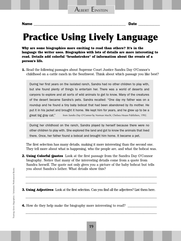 Practice Using Lively Language: Name - Date | PDF