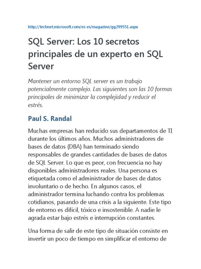 SQL Server 10 Secretos Principales de Un Experto en SQL Server | PDF ...