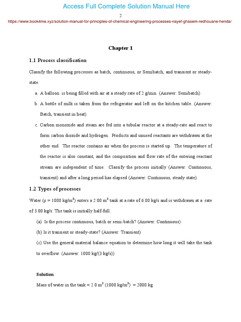 Sample - Solution Manual For Principles of Chemical Engineering ...